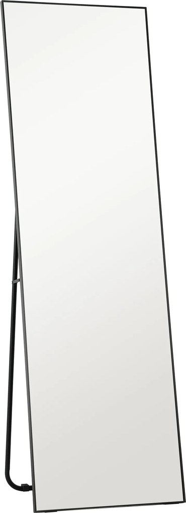 HOMCOM Moderní zrcadlo na celou postavu, 40x150 cm, obdélníkové zrcadlo se stojanem, rámečkem a háčky do ložnice, obývacího pokoje, předsíně, černé |