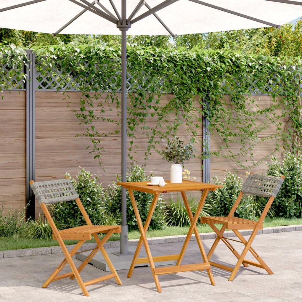 3dílný bistro set šedý polyratan a masivní dřevo 3281755