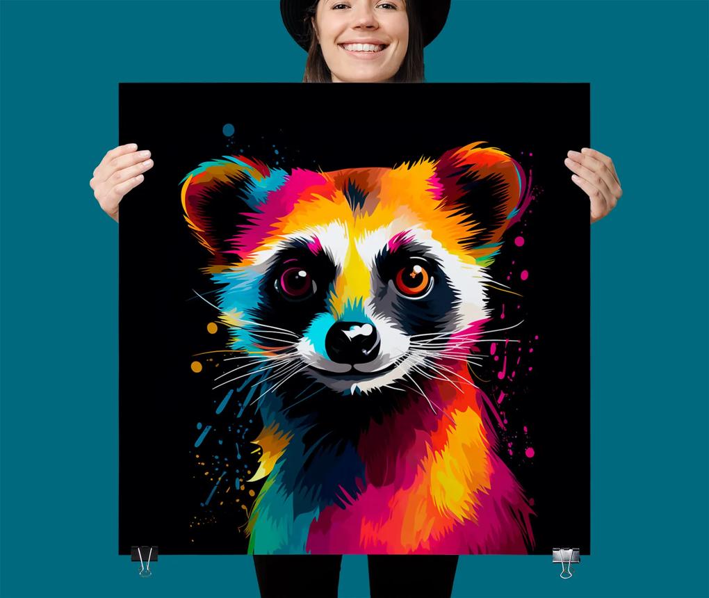 Plakát - Barevná surikata na černém pozadí FeelHappy.cz Velikost plakátu: 80 x 80 cm