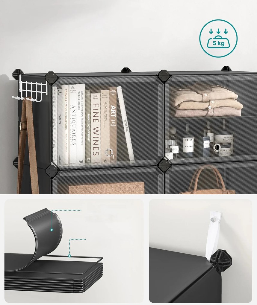 Modulární botník Lux s 10 dvířky čirý/černý