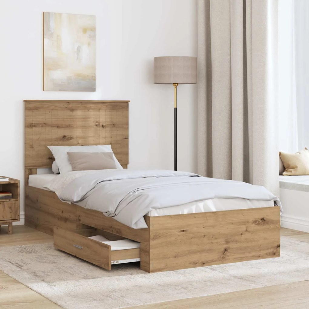Rám postele s čelo Artisanový dub 90 x 200 cm Kompozitní dřevo 3411358