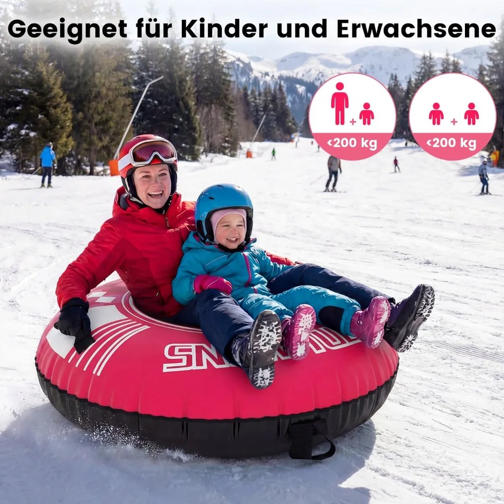 Costway Nafukovací zimní pneumatika s tažnou šňůrou a rukojetí Snowtube – růžový