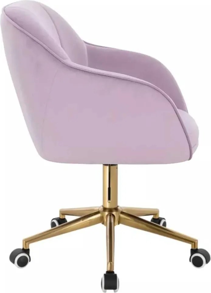 LuxuryForm DESIGN Otočná židle AVOLA VELUR na zlaté podstavě s kolečky - levandule