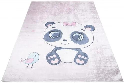 Dětský kusový koberec vhodný k praní BAMBINO 2743 Medvídek Ptáček protiskluzový fialový Rozměr: 160x230 cm