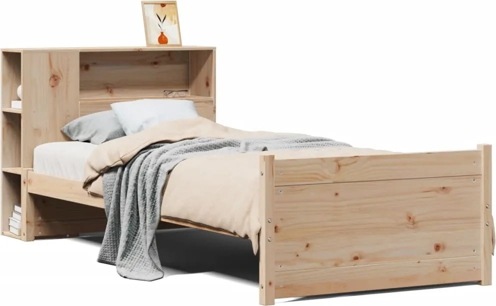 Postel s knihovnou bez matrace 75 x 190 cm masivní borovice 3322447