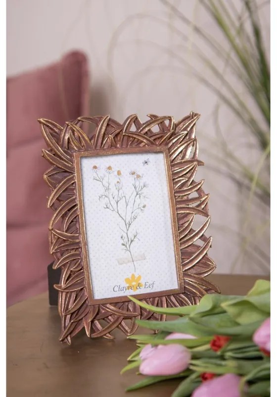 Zlato-hnědý fotorámeček se zdobným okrajem listů – 10x15 cm