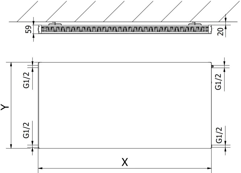 Mexen CF11, panelový radiátor 600 x 1600 mm, boční připojení, 1253 W, antracitová, W411F-060-160-66