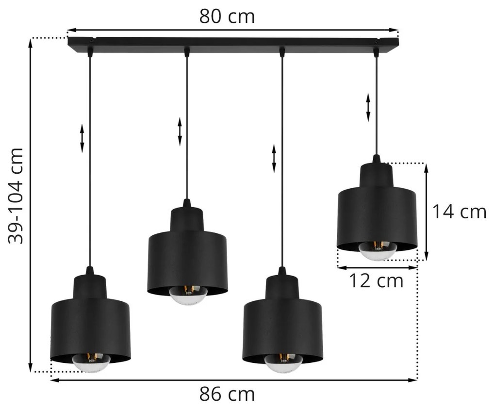 Závěsné svítidlo PANTA, 4x černé kovové stínítko