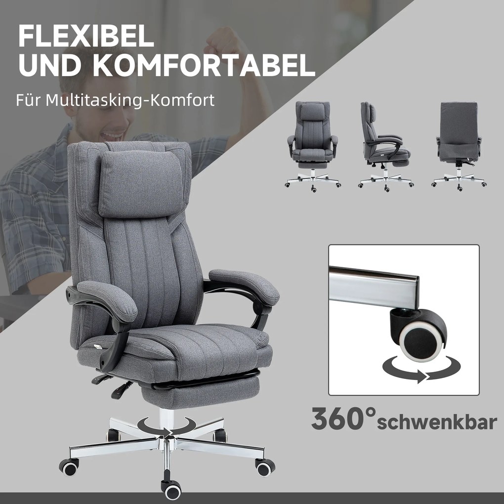 Kancelářská židle Vinsetto s 5 masážními režimy ergonomická kancelářská židle s funkcí polohování výškově nastavitelná podnožka vzhled lnu šedá