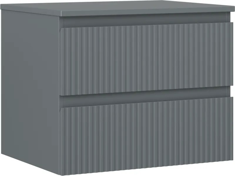 Mexen Rivel, koupelnová skříňka 60 cm s pracovní deskou, 2 zásuvky, drážkovaná, grafitová matná, 91A20-06047-2-BFFC66