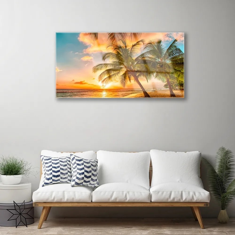 akrylový obraz Palma Strom Moře Krajina 100x50 cm