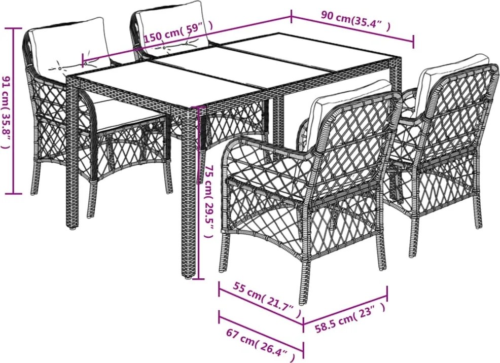 5dílný zahradní jídelní set s poduškami černý polyratan 3212020