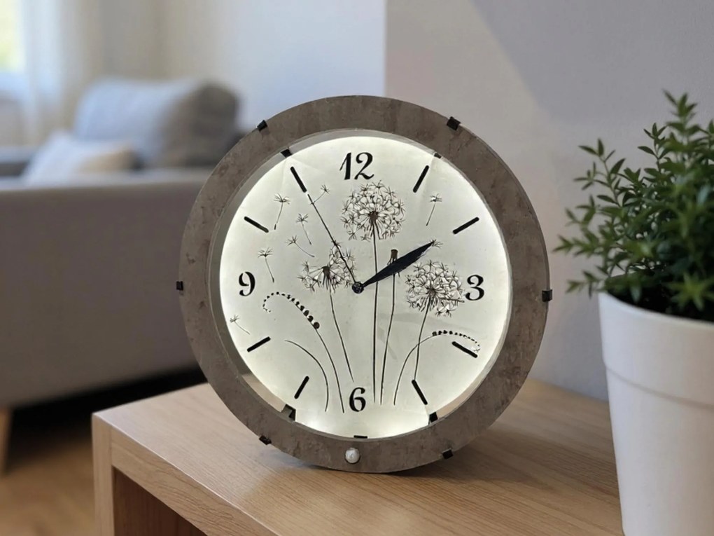 Li-Go "Pampeliška" světelné hodiny s powerbankou a pohybovým čidlem/černá s patinou velikost svítidla/hodin: 31 cm