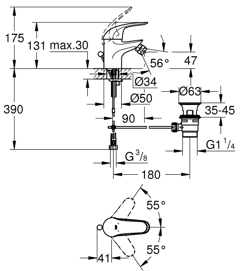 GROHE Swift - Páková bidetová baterie, velikost S, chrom 23266000