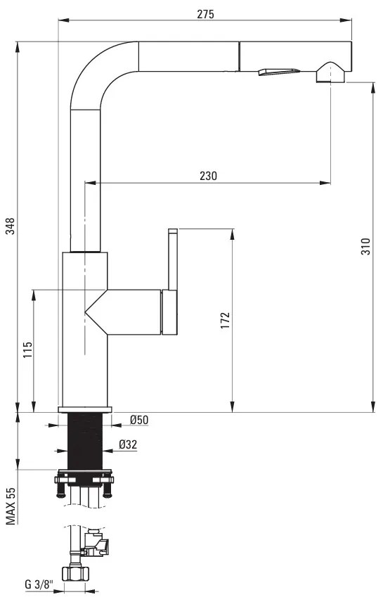 Deante Momi, dřezová baterie s výsuvným výtokem h-348, grafitová, DEA-BKM_D73M