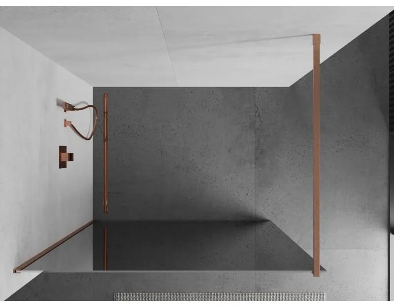 Mexen Kioto, sprchová zástěna Walk-In 100 x 200 cm, 8mm sklo vzor zrcadlo, měděný matný profil, 800-100-101-65-50