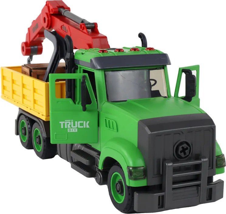 LEAN Toys Vozidlo s výklopnou korbou a jeřábem na šroubování a odšroubování – DIY