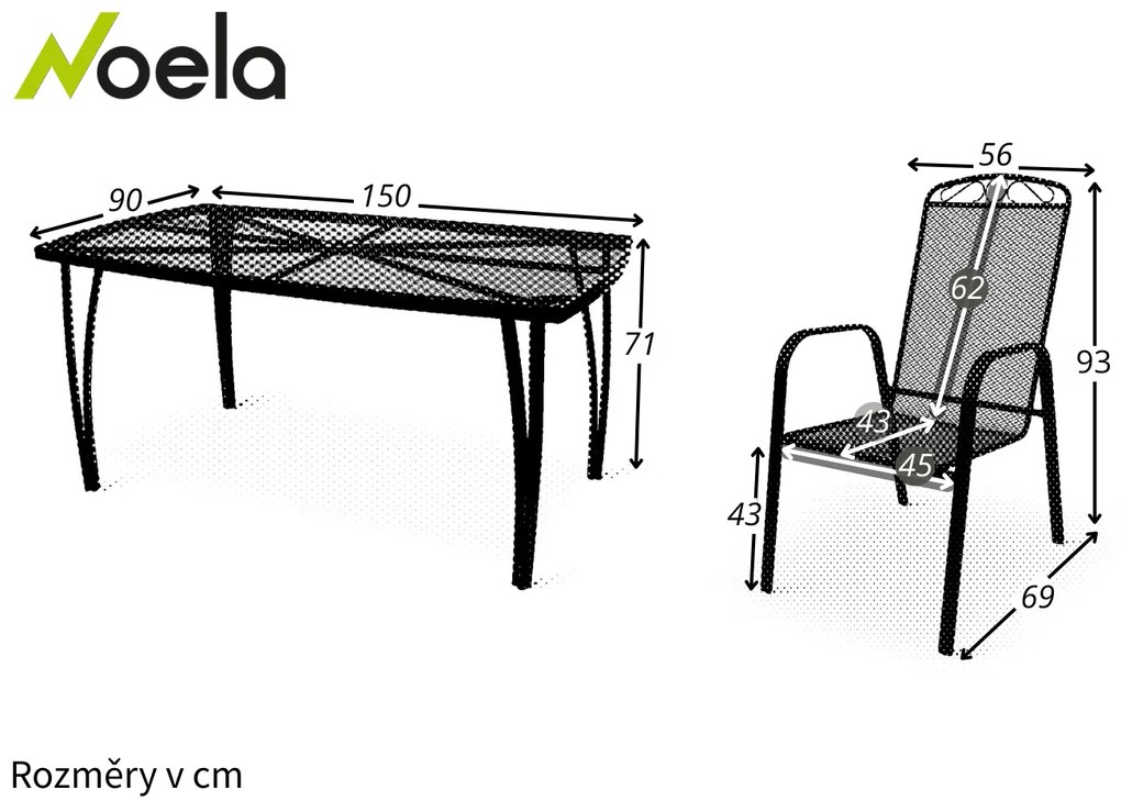 Noela Zahradní kovová sestava Lana + 4x kovová židle Lana steel