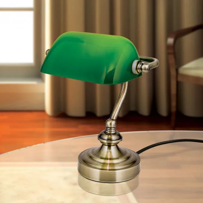 Orion LA4-1165/1-GR Stolní lampa BANKIR patina, ZELENÉ sklo