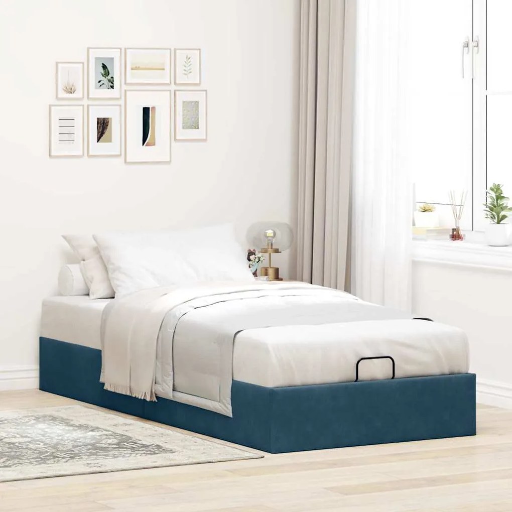 Osmanský rám postele bez matrace tmavě modrá 100x200 cm samet 3310947