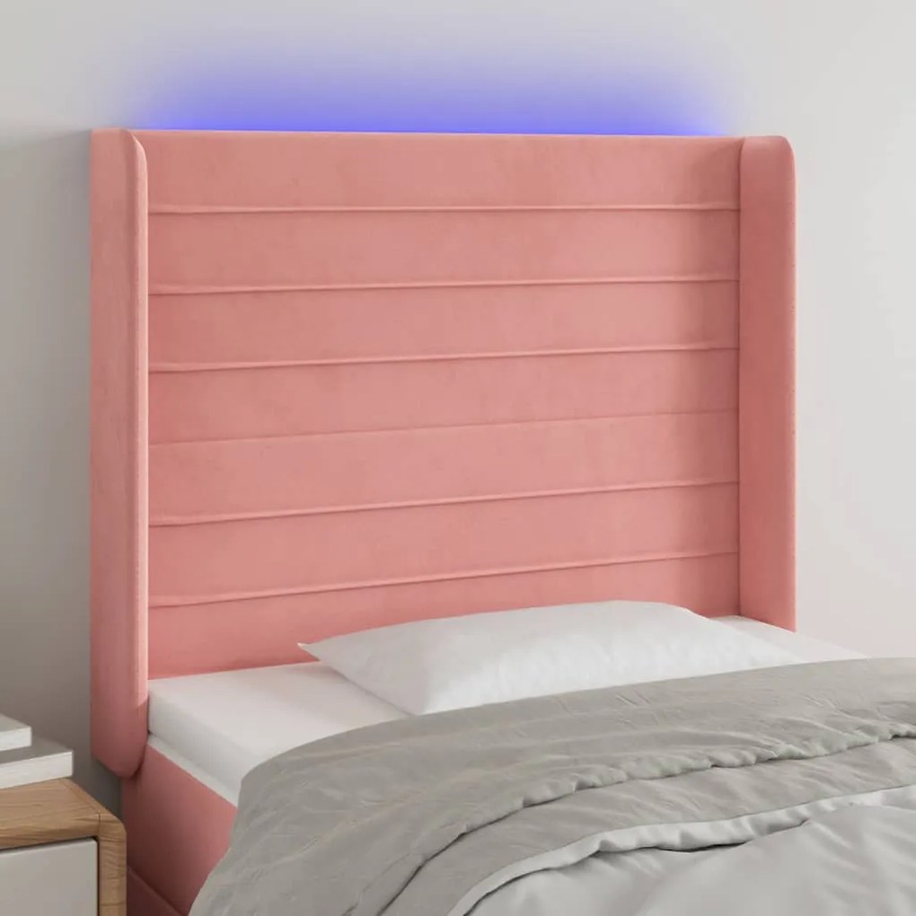 Čelo postele s LED růžové 83 x 16 x 118/128 cm samet 3124223