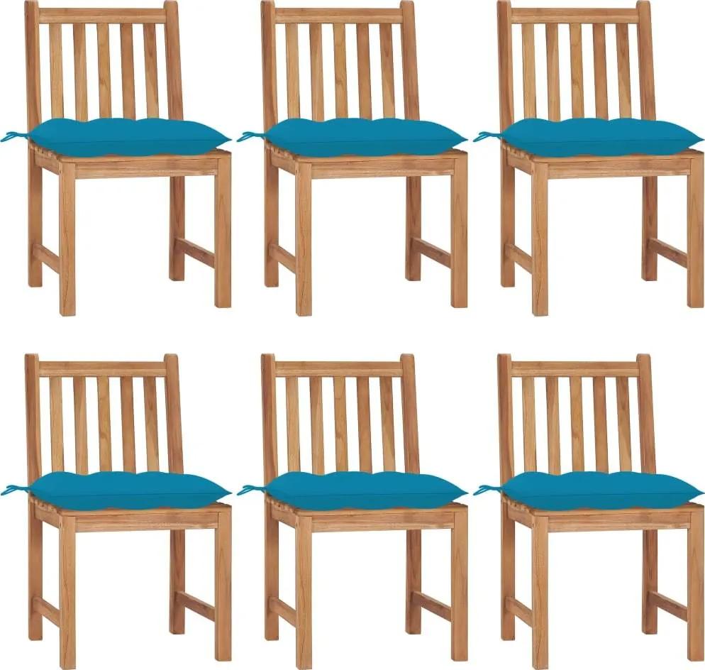 vidaXL Zahradní židle 6 ks s poduškami masivní teak [3073134] Barva: Světle modrá
