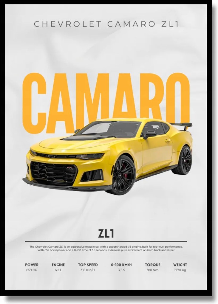 Plakát Camaro ZL1 Dárek pro tatínka, automobilový průmysl, nástěnný rám A3
