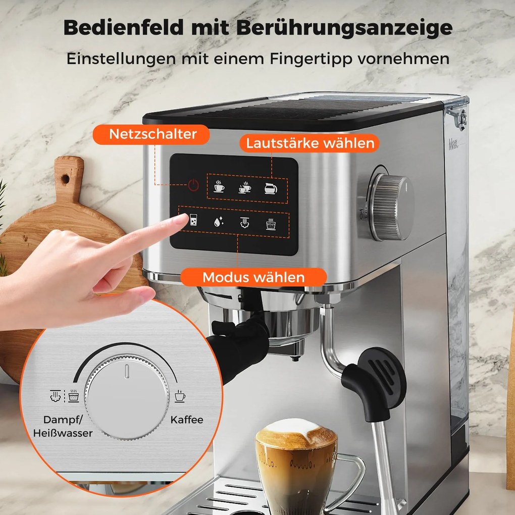 Costway Portafiltrační přístroj s napěňovačem mléka 20 Barový espresso přístroj