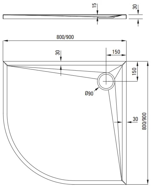 Aplomo Kerria Plus čtvrtkruhová vanička Rozměr vaničky: 90x90cm