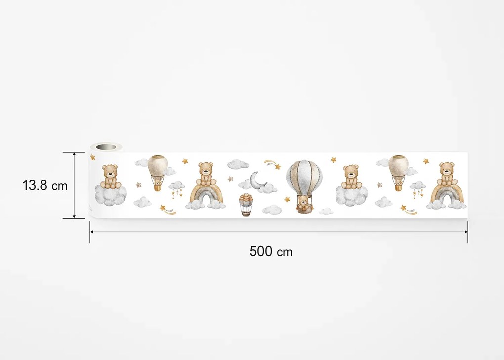 Dětská samolepící bordura na zeď Roztomilý Medvídek na Obloze na Bílé | 5 m x 13.8 cm | DWBD8539
