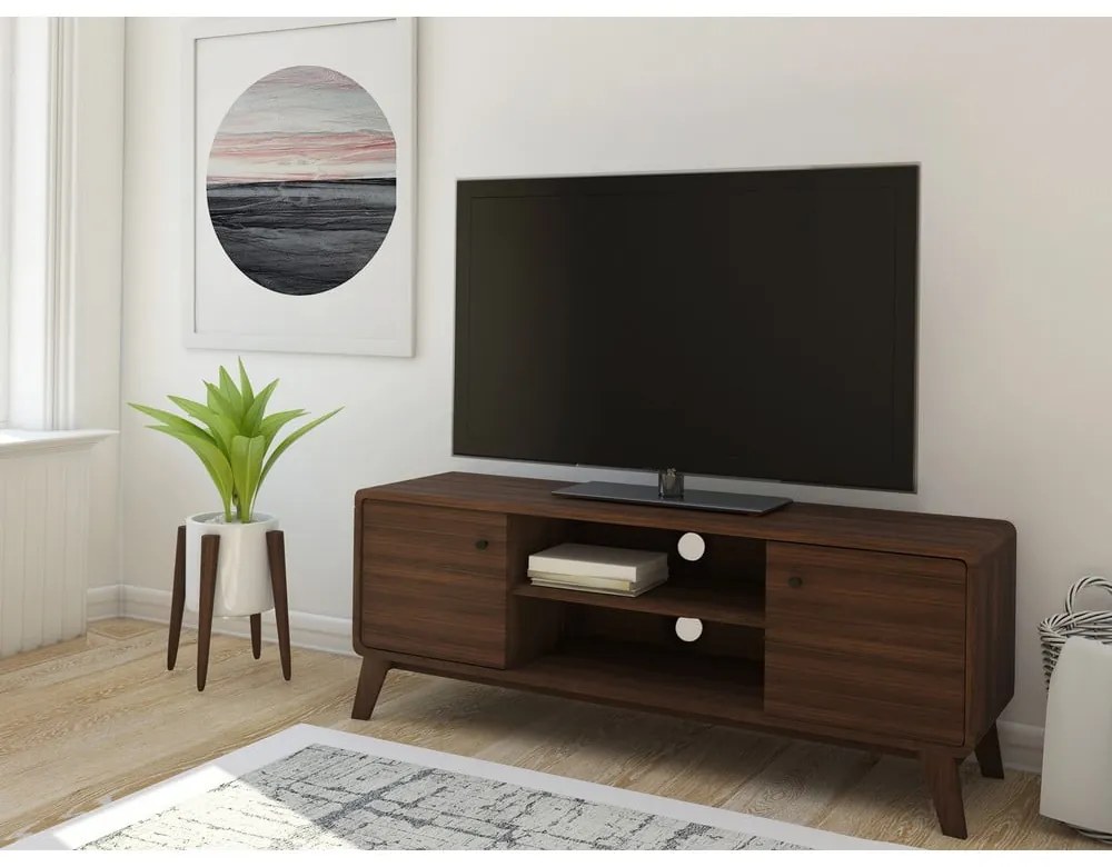 Hnědý TV stolek v dekoru ořechu 140x53 cm Caitlin – Støraa