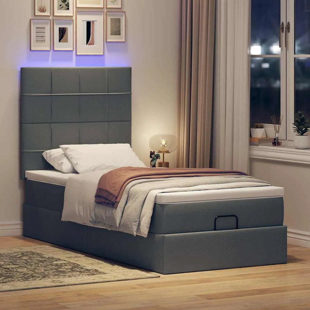 Osmanský rám postele s matrací tmavě šedá 100x200cm textil 3313983