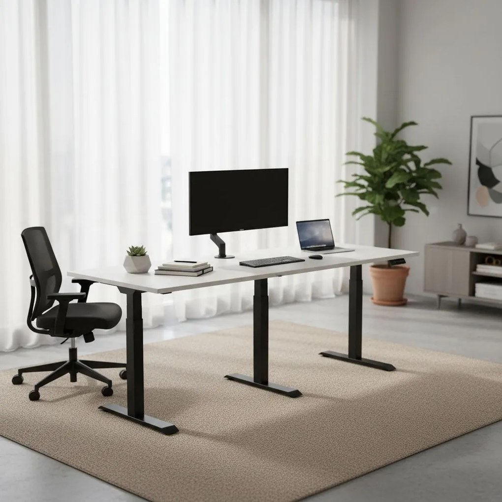 Výškově nastavitelný stůl OfficeTech Long, 240 x 80 cm, černá podnož, bílý jasan
