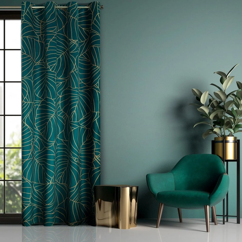 ZATEMŇOVACÍ ZÁVĚS NA KROUŽCÍCH LIMITED COLLECTION LILI2 140X250 CM TYRKYSOVÁ