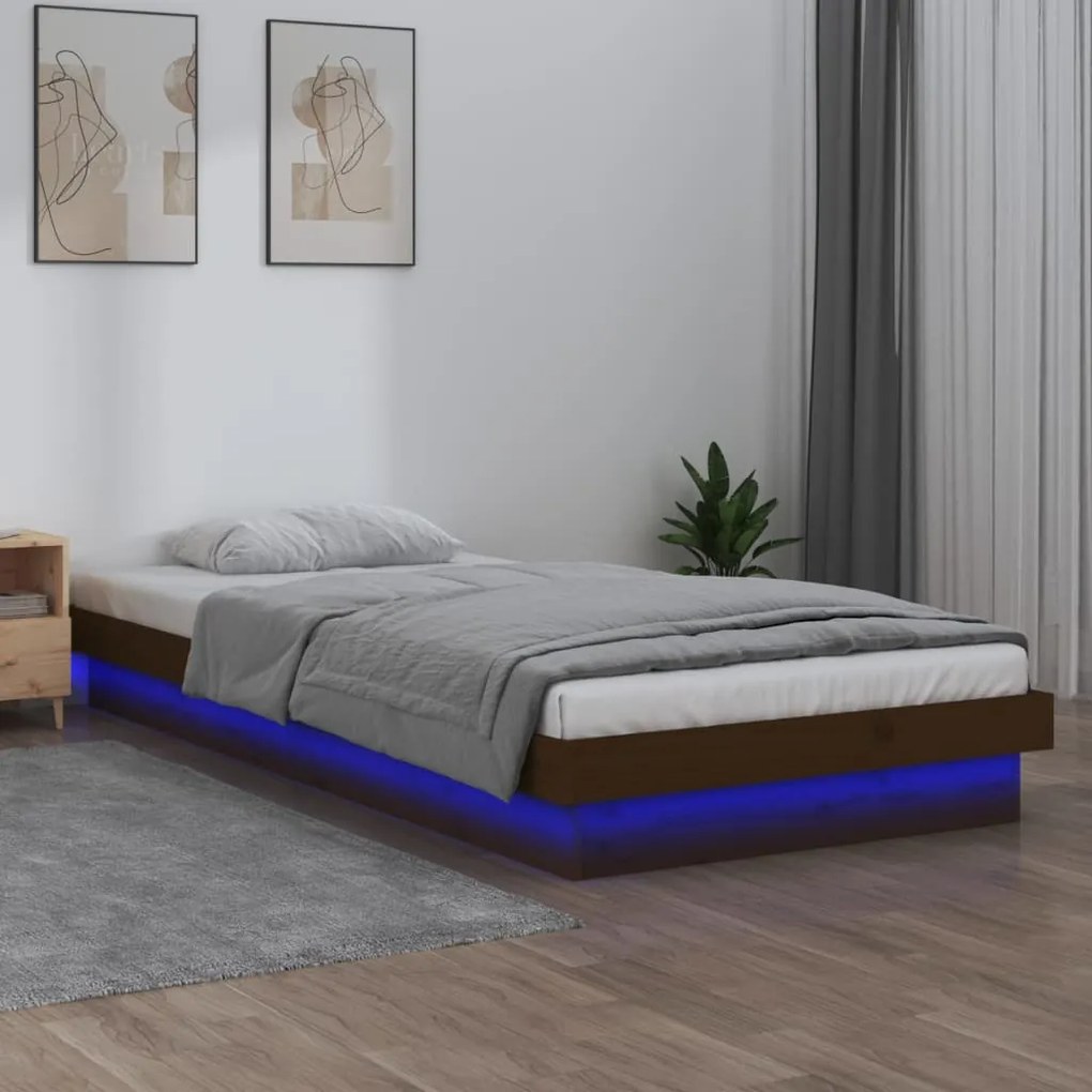 Rám postele s LED medový 75 x 190 cm Small Single masivní dřevo,  820000