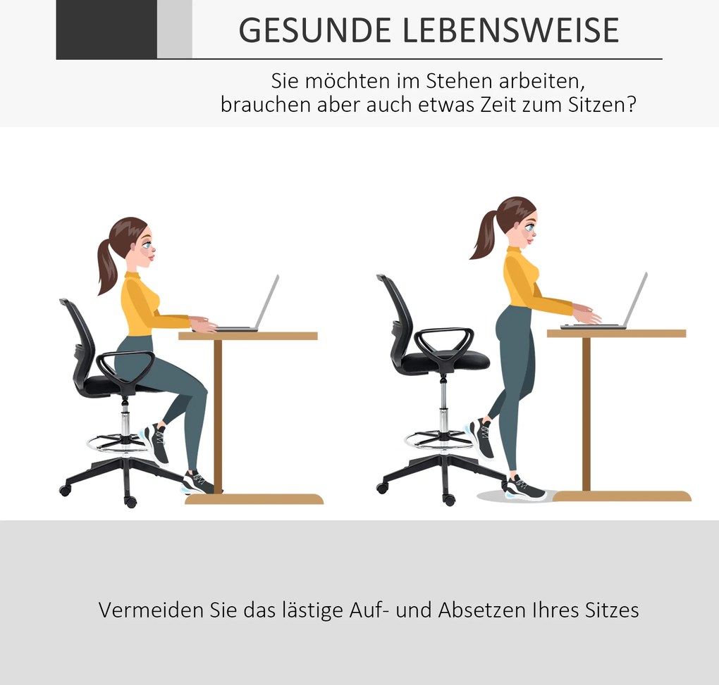 Kancelářská ergonomická otočná židle Vinsetto s nastavitelnou výškou a podnožkou kovová 59,5x60x102,5-126cm