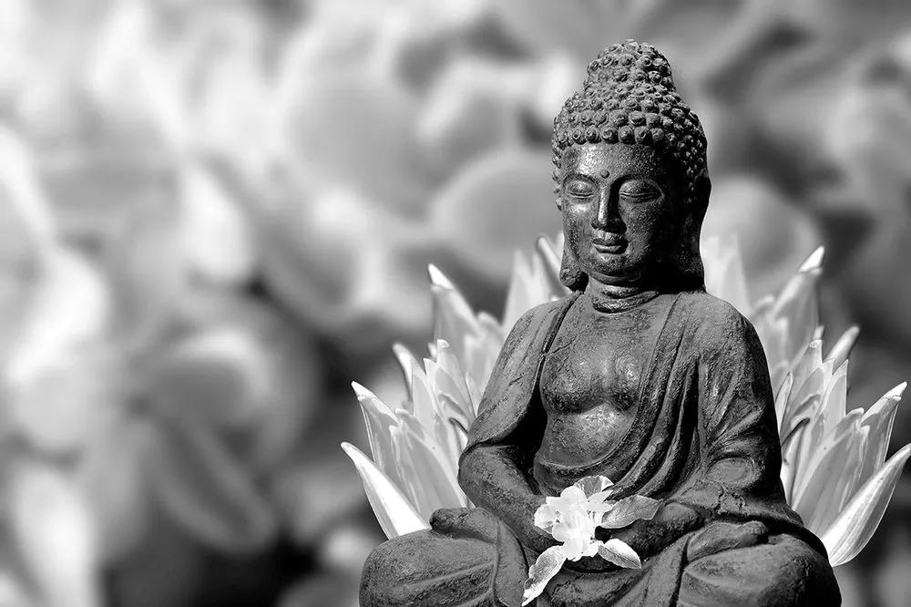 Samolepící fototapeta klidný černobílý Buddha - 150x100 cm