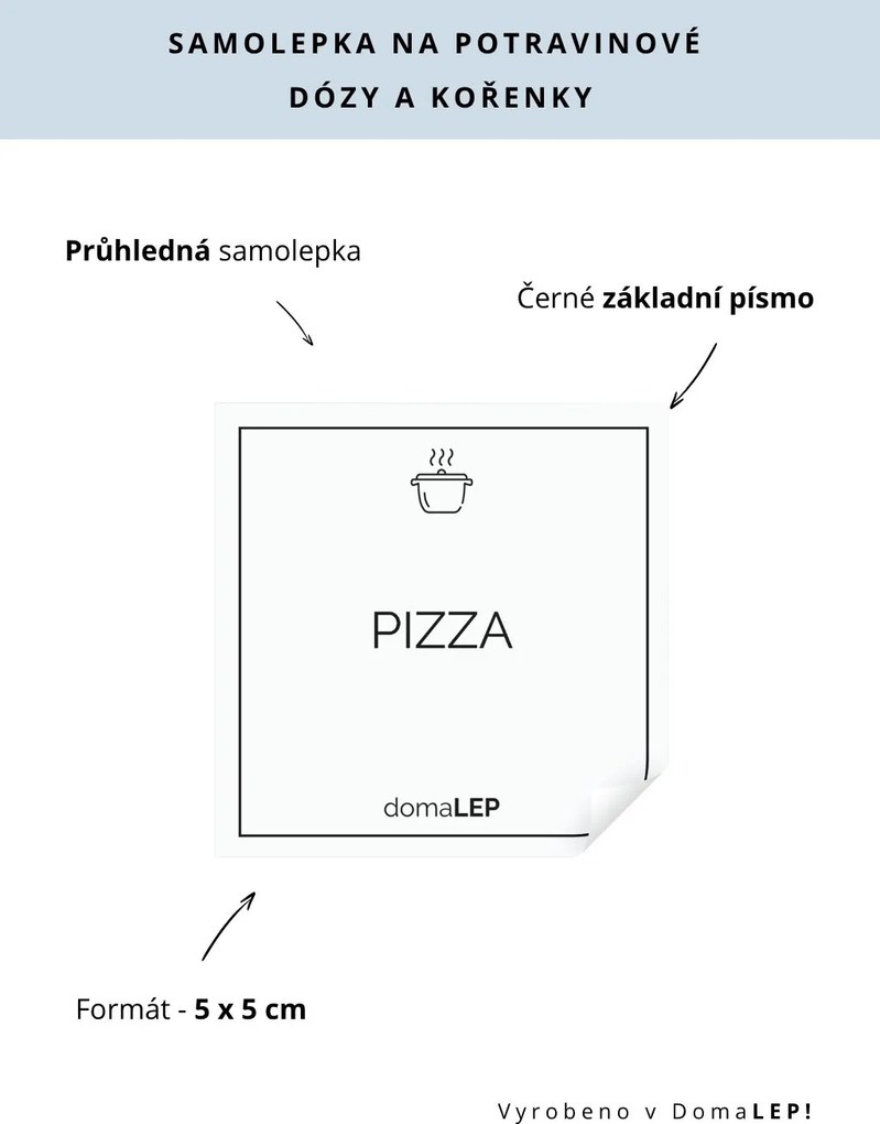 Samolepka na kořenky PIZZA průhledná 5 × 5 cm základní písmo