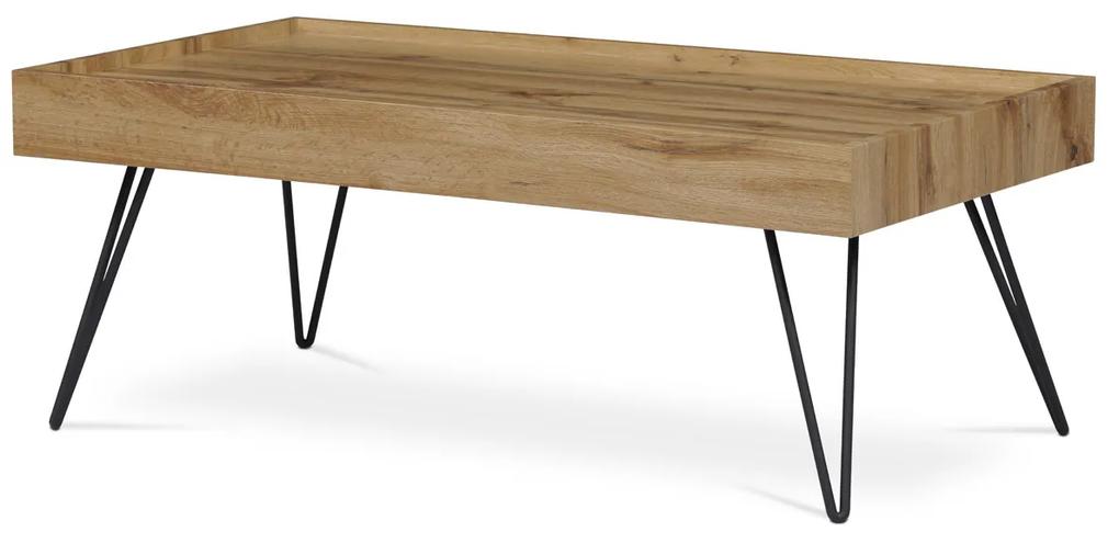 Konferenční stolek AHG-266 OAK, 110x60 cm, MDF 3D dekor divoký dub, kov černý mat
