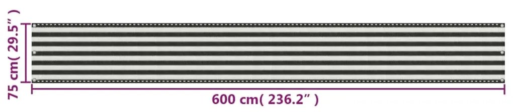 Balkónová zástěna HDPE 75x600 cm antracitová a bílá - Default Title