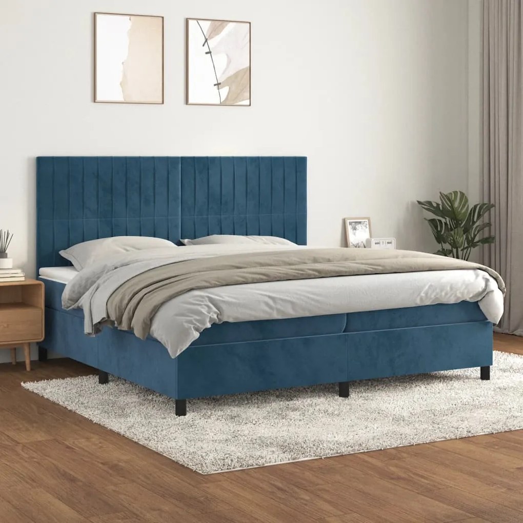 Box spring postel s matrací tmavě modrá 200x200 cm samet