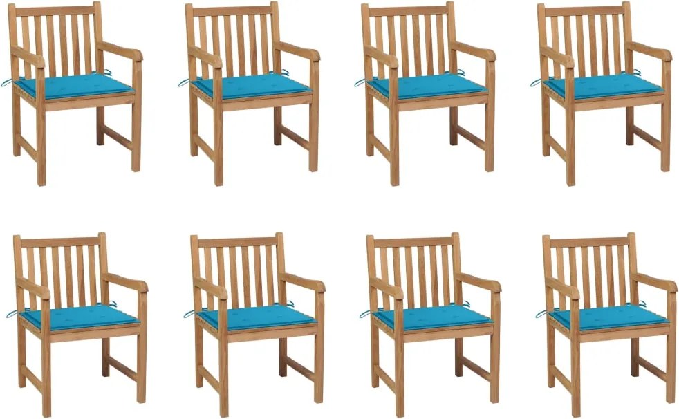 Zahradní židle 8 ks modré podušky masivní teak 3073062