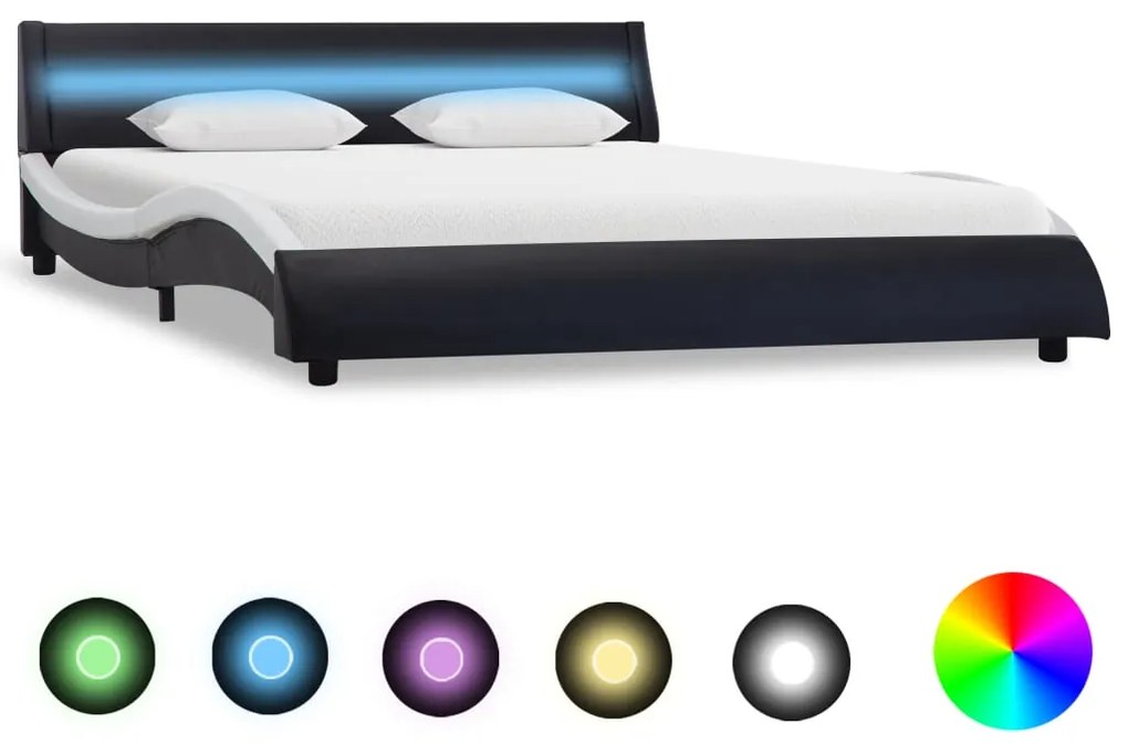 285687 vidaXL Rám postele s LED světlem černobílý umělá kůže 140 x 200 cm
