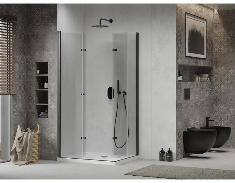 Mexen Lima Duo skládací sprchový kout 90 x 80 cm, Průhledné, Černá + sprchová vanička Flat - 856-090-080-70-02-4010B