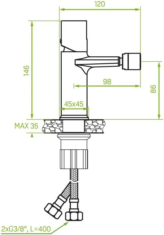 Laveo Tores, stojánková bidetová baterie h-146, grafitová, LAV-BVT_932D