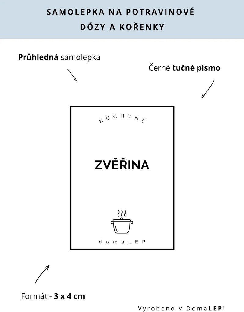 Samolepka na kořenky ZVĚŘINA průhledná 3 × 4 cm tučné písmo
