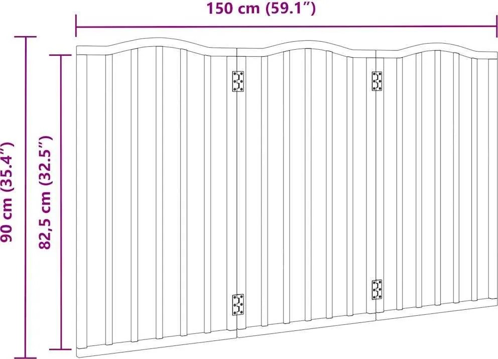 vidaXL Zábrana pro psy skládací 3 panely 150 cm topolové dřevo [352230] Barva: Černá