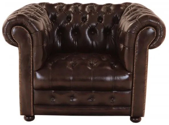Indický nábytek - Pohovka jednomístná Chesterfield Manchester z pravé hovězí kůže Brown Brown
