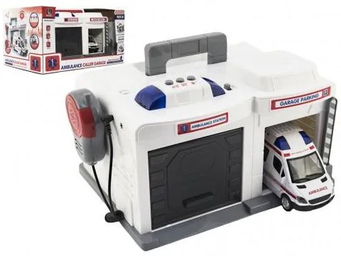 Teddies Garáž + auto ambulance 15 cm plast na baterie se světlem se zvukem