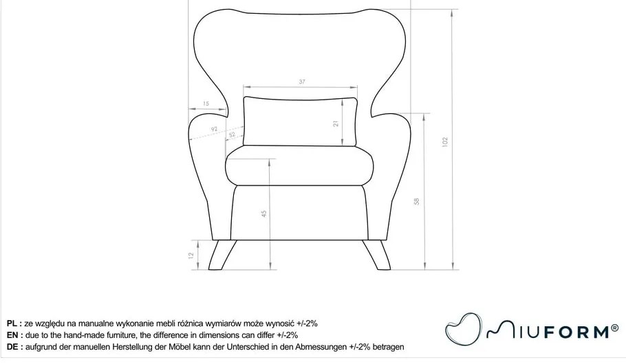 Šedé křeslo ušák Miuform Miuf
